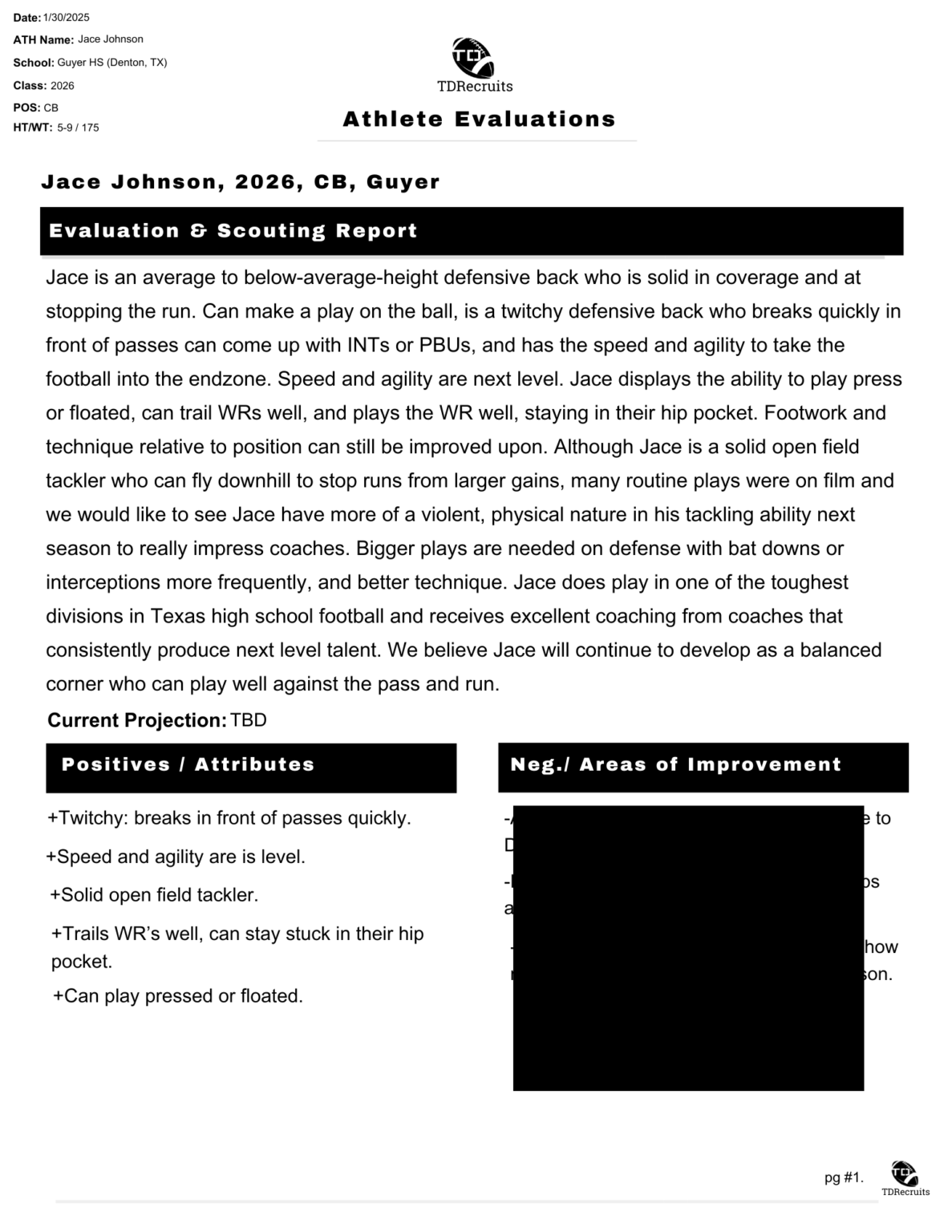 Jace Johnson, 2026, CB, Guyer, Profile, Evaluation - RallyPreps